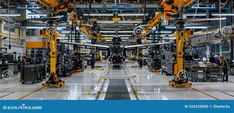 Wideangle Shot Of A Hightech Drone Production Line With Drones In