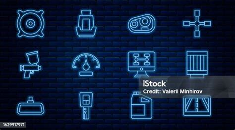 지도 자동차 공기 필터 헤드라이트 속도계 페인트 스프레이 건 오디오 스피커 자동차 및 좌석 아이콘의 진단 상태가 있는 라인 Gps 장치를 설정합니다 벡터 가솔린에 대한 스톡