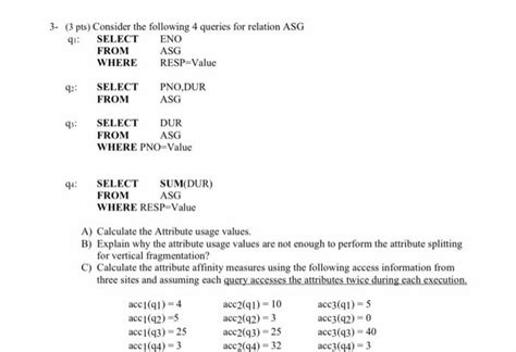 solved 3 3 pts consider the following 4 queries for