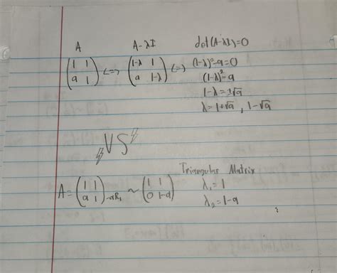 Eigenvalues Triangular Matrix Method Vs Characteristic Equation Method