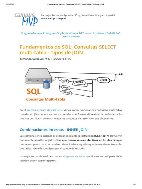 Fundamentos De Sql Consultas Select Multi Tabla Tipos De Join Pdf