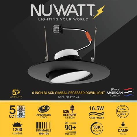 Nuwatt Black 6 Inch Led Gimbal Recessed Lighting Tilted Light
