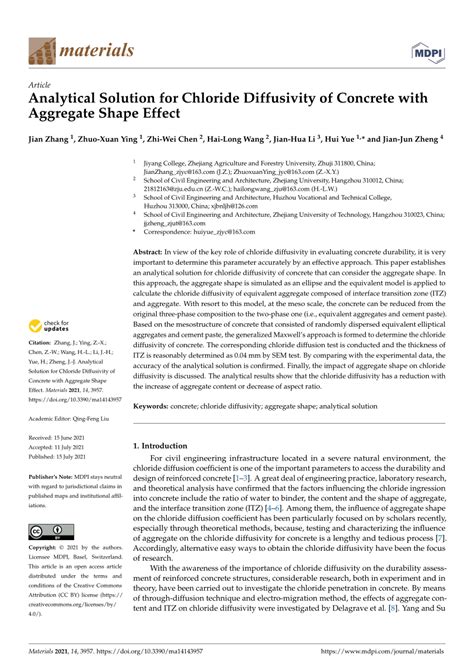 Pdf Analytical Solution For Chloride Diffusivity Of Concrete With Aggregate Shape Effect
