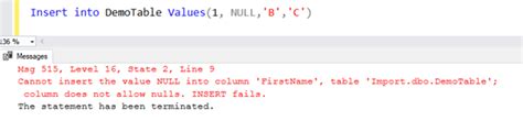 Sql Server Table Columns With Null And Not Null Values