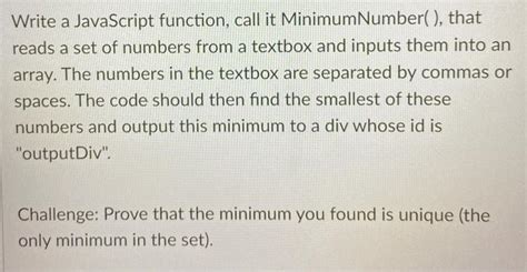 Solved Write A Javascript Function Call It Minimumnumber