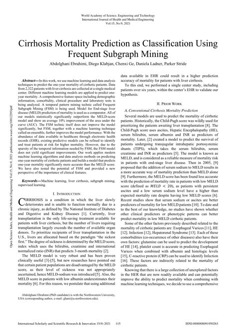 Pdf Cirrhosis Mortality Prediction As Classification Using Frequent Subgraph Mining