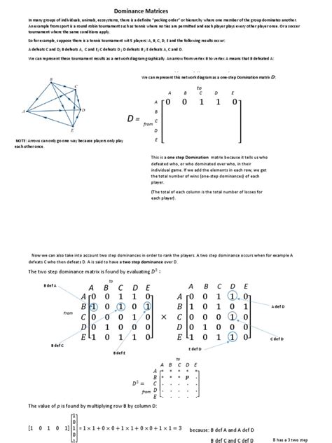 Dominance Matrices A B C D E Pdf Matrix Mathematics Tournament