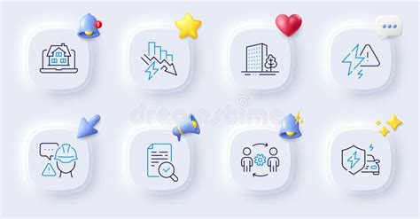 Inspect Lightning Bolt And Builder Warning Line Icons For Web App