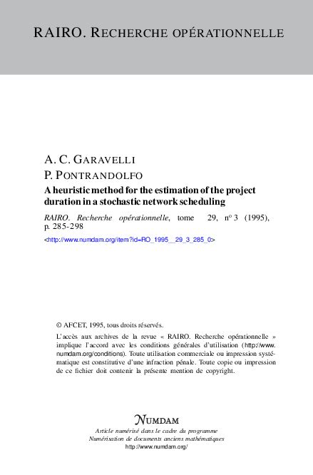 Pdf A Heuristic Method For The Estimation Of The Project Duration In
