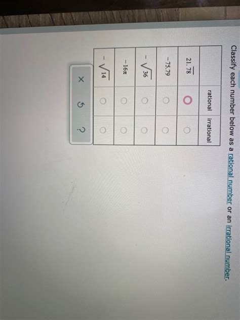 solved classify each number below as a rational number or an