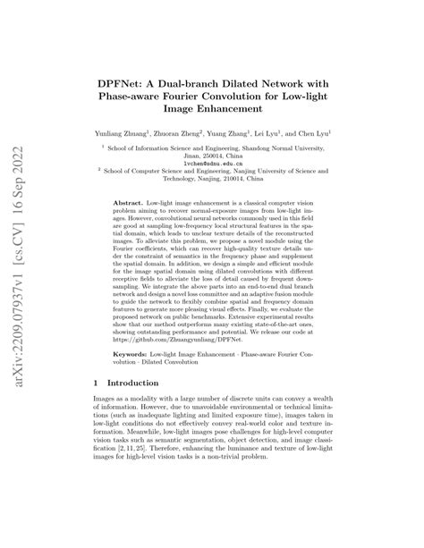 Pdf Dpfnet A Dual Branch Dilated Network With Phase Aware Fourier Convolution For Low Light