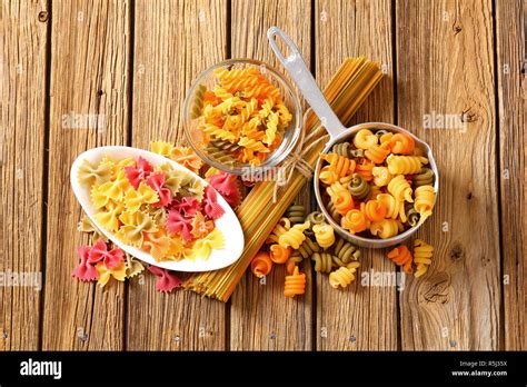 Various Types Of Coloured Pasta Stock Photo Alamy