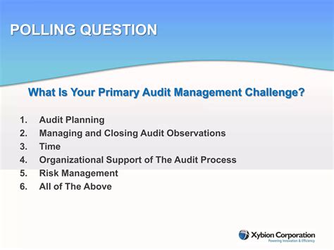 xybion best practices for audit management final ppt