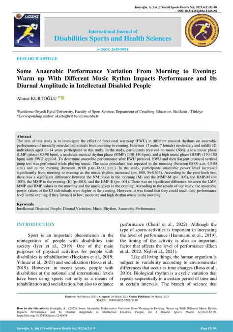Pdf Some Anaerobic Performance Variation From Morning To Evening Warm Up With Different Music