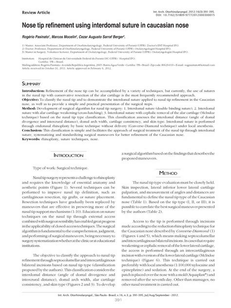 pdf nose tip refinement using interdomal suture in caucasian nose