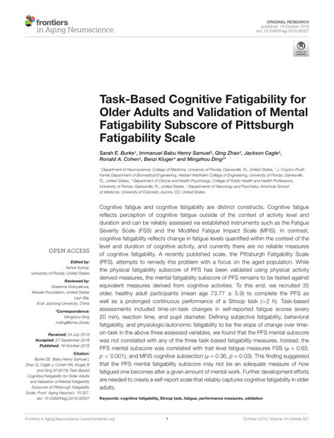 Pdf Task Based Cognitive Fatigability For Older Adults And Validation Of Mental Fatigability