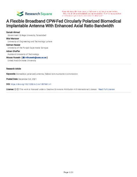 Pdf A Flexible Broadband Cpw Fed Circularly Polarized Biomedical