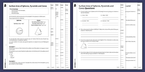 👉 Surface Area Of Pyramids Spheres And Cones Worksheet Ks3 Maths