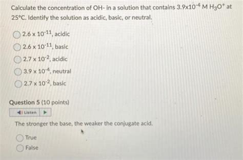 Solved Calculate The Concentration Of Oh In A Solution