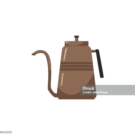 드립 양조 커피 준비를 위한 구즈넥 주전자 흰색 배경에 격리된 평면 벡터 삽화 가정 및 주방 그릇 물 비등 및 음료 제조 장비