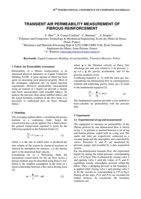 Pdf Transient Air Permeability Measurement Of Fibrous Reinforcement