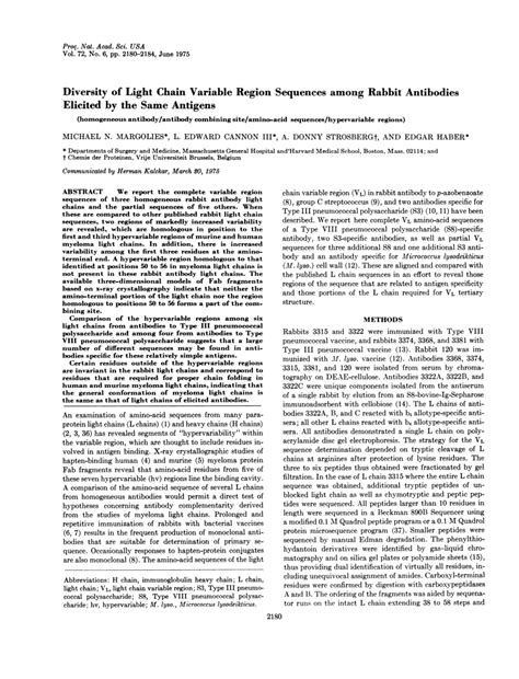 Pdf Diversity Of Light Chain Variable Region Sequences Among Rabbit Antibodies Elicited By The