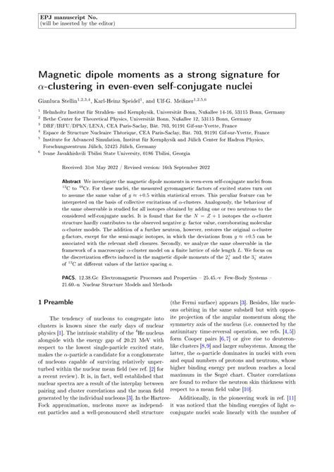 Pdf Magnetic Dipole Moments As A Strong Signature For Alpha Clustering In Even Even Self