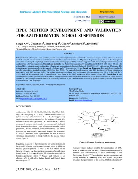 Pdf Hplc Method Development And Validation For Azithromycin In Oral Suspension