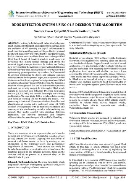 irjet ddos detection system using c4 5 decision tree algorithm pdf