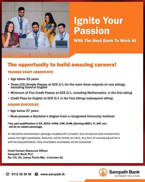 Sampath Bank On Linkedin Ignite Your Passion With Sampath Bank Apply Now For Trainee Staff