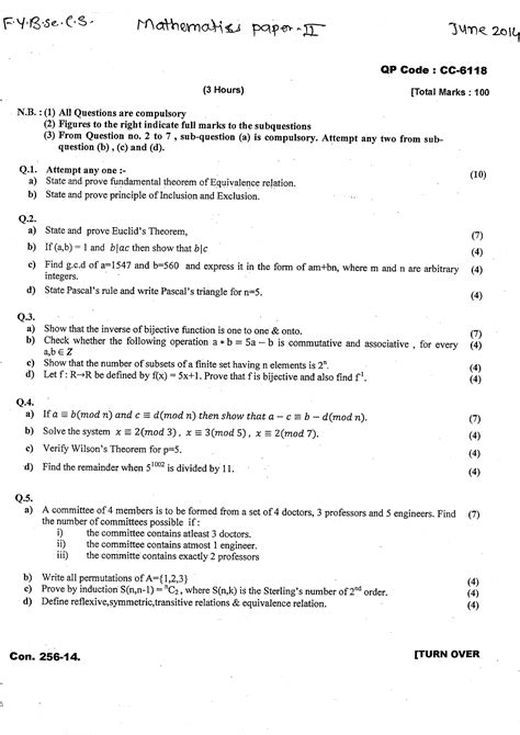 university of mumbai f y b sc c s mathematics paper ii old