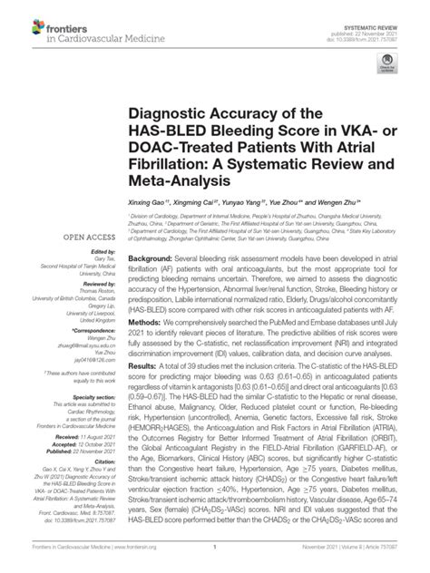 Gao Et Al 2021 Frontiers In Cardiovascular Medicine Pdf Clinical