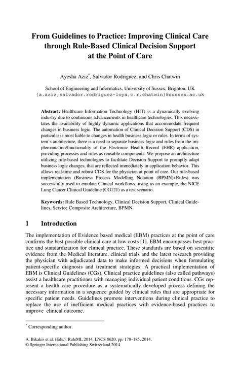 Pdf From Guidelines To Practice Improving Clinical Care Through Rule