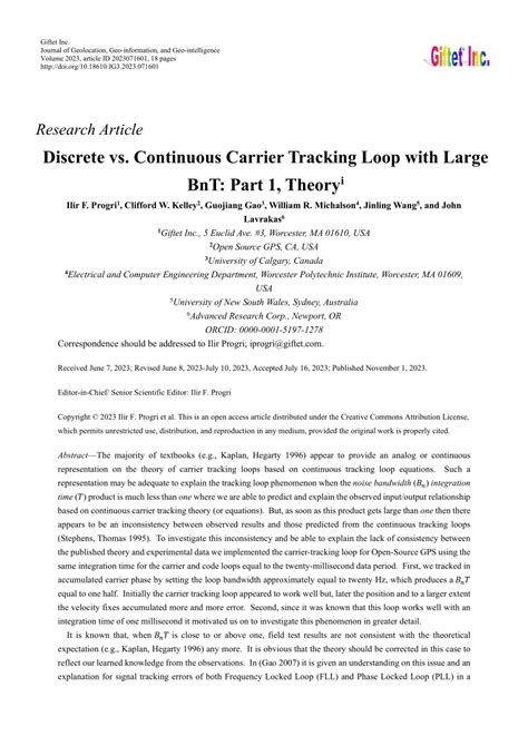 Pdf Discrete Vs Continuous Carrier Tracking Loop With Large Bnt Part 1 Theory