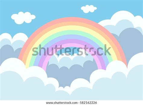 구름 배경의 파스텔 무지개 스톡 벡터로열티 프리 582162226