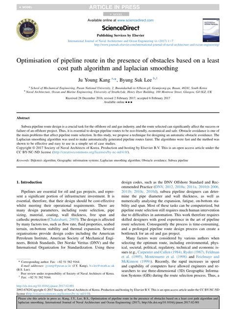 pdf optimisation of pipeline route in the presence of obstacles based
