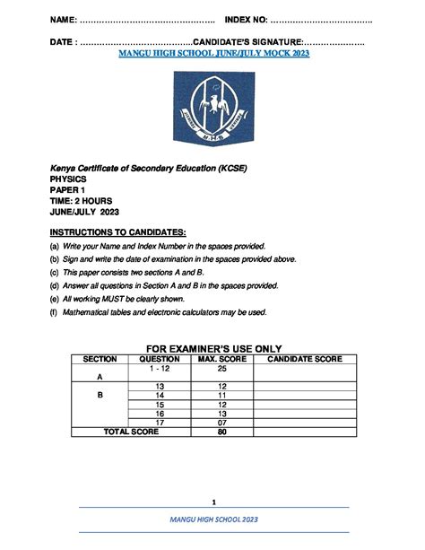2023 Mangu High June July Mock Physics Paper 1 3 Exam With Marking Schemes Elimu Cloud