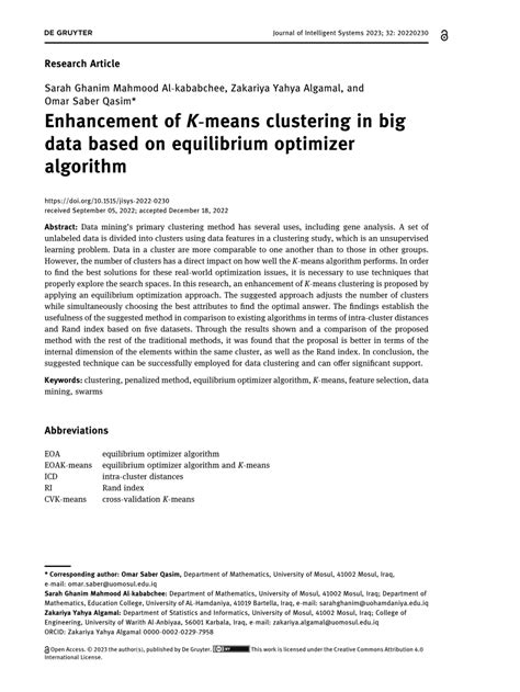 pdf enhancement of k means clustering in big data based on