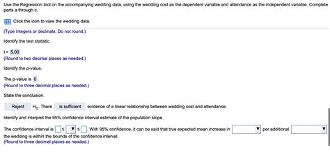 Solved Use The Regression Tool On The Accompanying Wedding