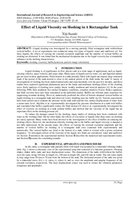 Pdf Effect Of Liquid Viscosity On Sloshing In A Rectangular Tank