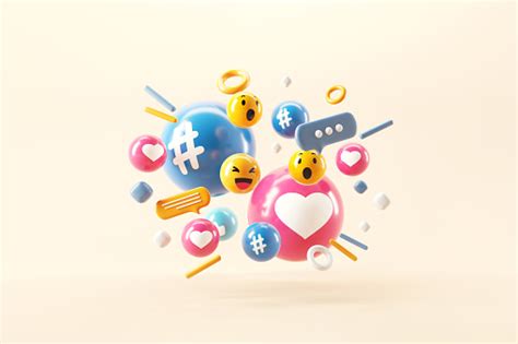 추상적인 소셜 미디어와 사랑이 있는 기술 예를 들어 노란색 배경에 댓글 아이콘 3d 렌더링 엄지손가락을 위로에 대한 스톡 사진 및 기타 이미지 Istock