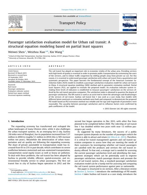 Passenger Satisfaction Evaluation Model For Urban Rail Transit A