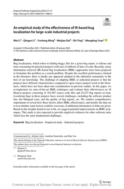 An Empirical Study Of The Effectiveness Of Ir Based Bug Localization