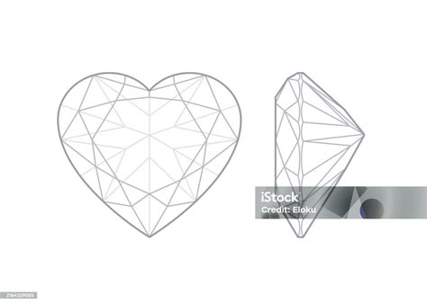 하트 모양의 귀중한 보석 상단과 측면 보기 편집 가능한 획이 있는 윤곽선 아이콘입니다 벡터 일러스트 레이 션 다이아몬드에 대한
