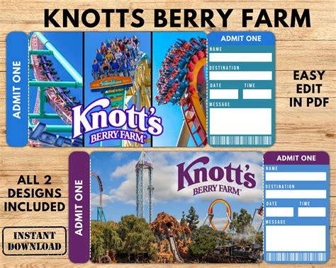 Printable Knotts Berry Farm Ticket Surprise Trip T Ticket