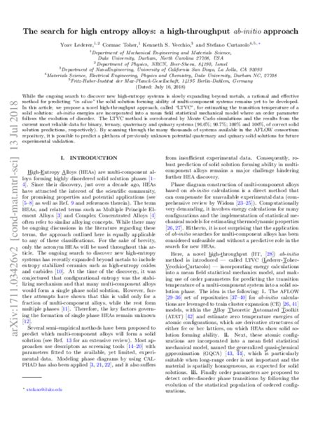 Pdf The Search For High Entropy Alloys A High Throughput Ab Initio Approach