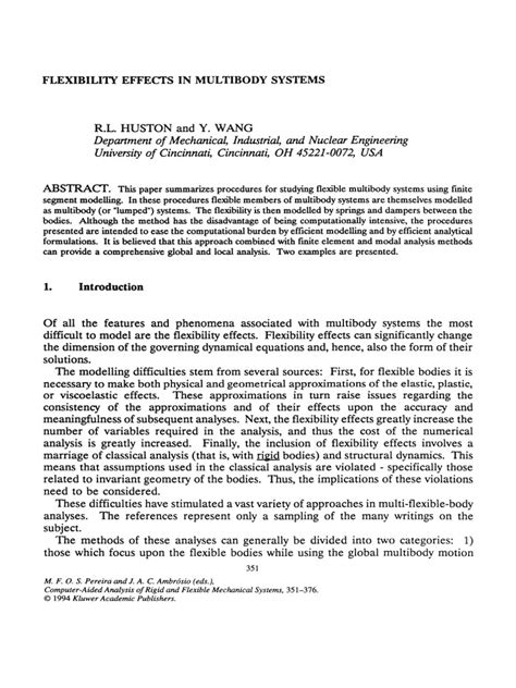 383 Flexibility Effects In Multibody Systems Pdf Kinematics Velocity