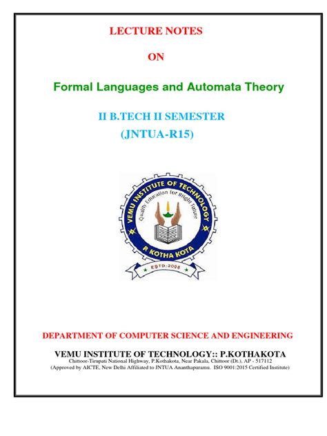 Toc Notes Pdf Theoretical Computer Science Theory Of Computation