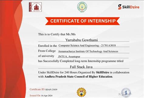 Gowthami Reddy On Linkedin Internship Certificate Skilldzire