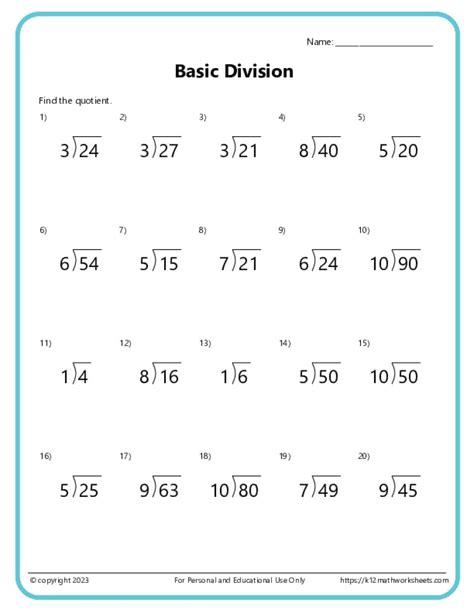 Basic Division Worksheets